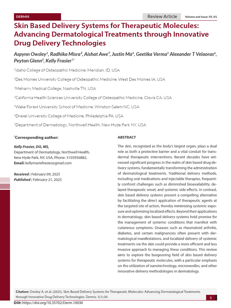 Skin Based Delivery Systems For Therapeutic Molecules Advancing ...