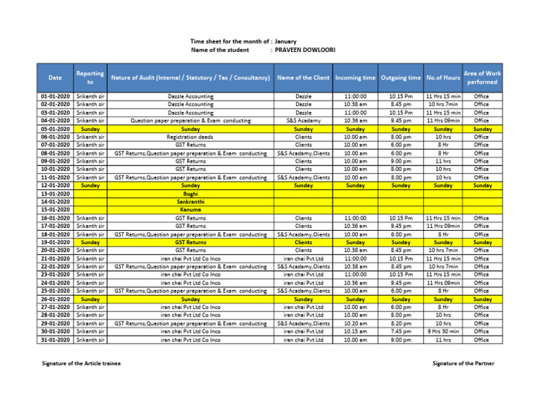 January Timesheet for Praveen Dowlori | PDF | Business | Accounting