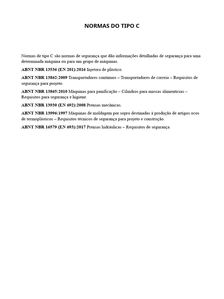 Normas de Segurança Tipo C para Máquinas | PDF