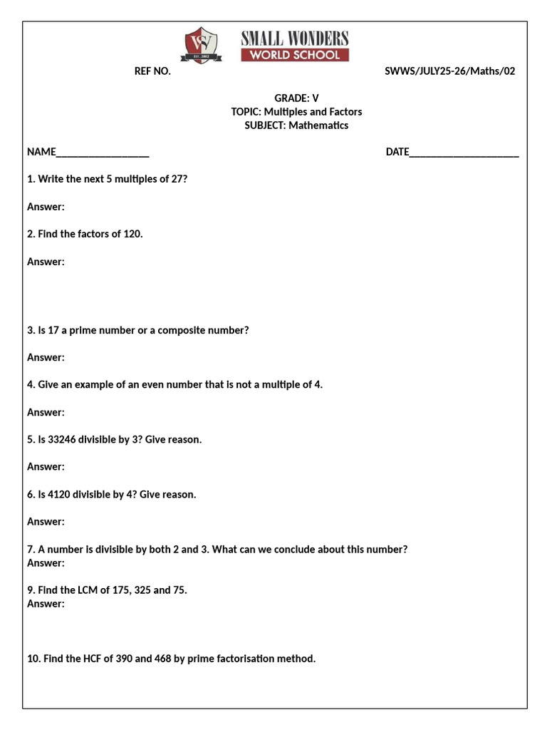Class-5 WS-2 | PDF