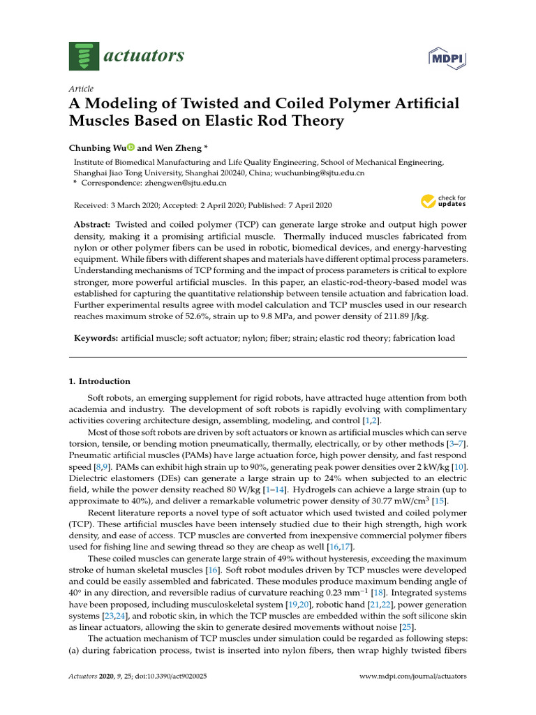 2020 - A Modeling of Twisted and Coiled Polymer Artificial Muscles ...