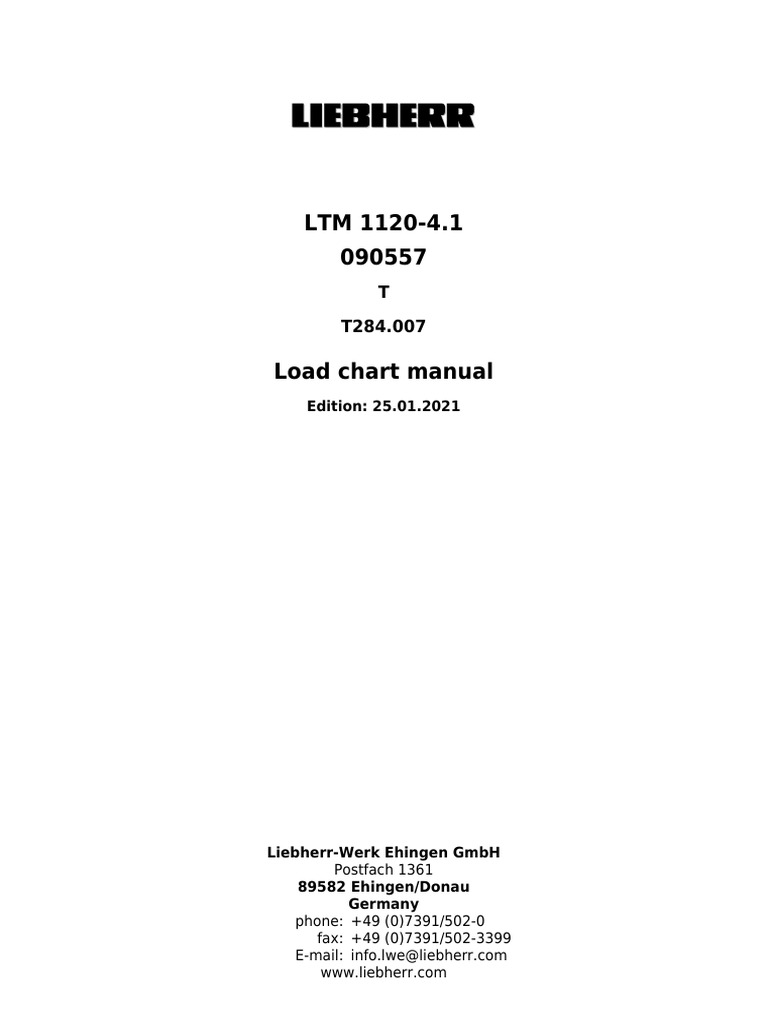 Liebherr LTM 1120-4.1 Load Chart Manual | PDF | Crane (Machine)