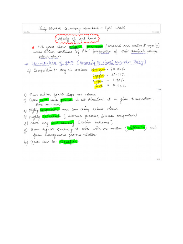 Summary Flowchart Gas Laws | PDF