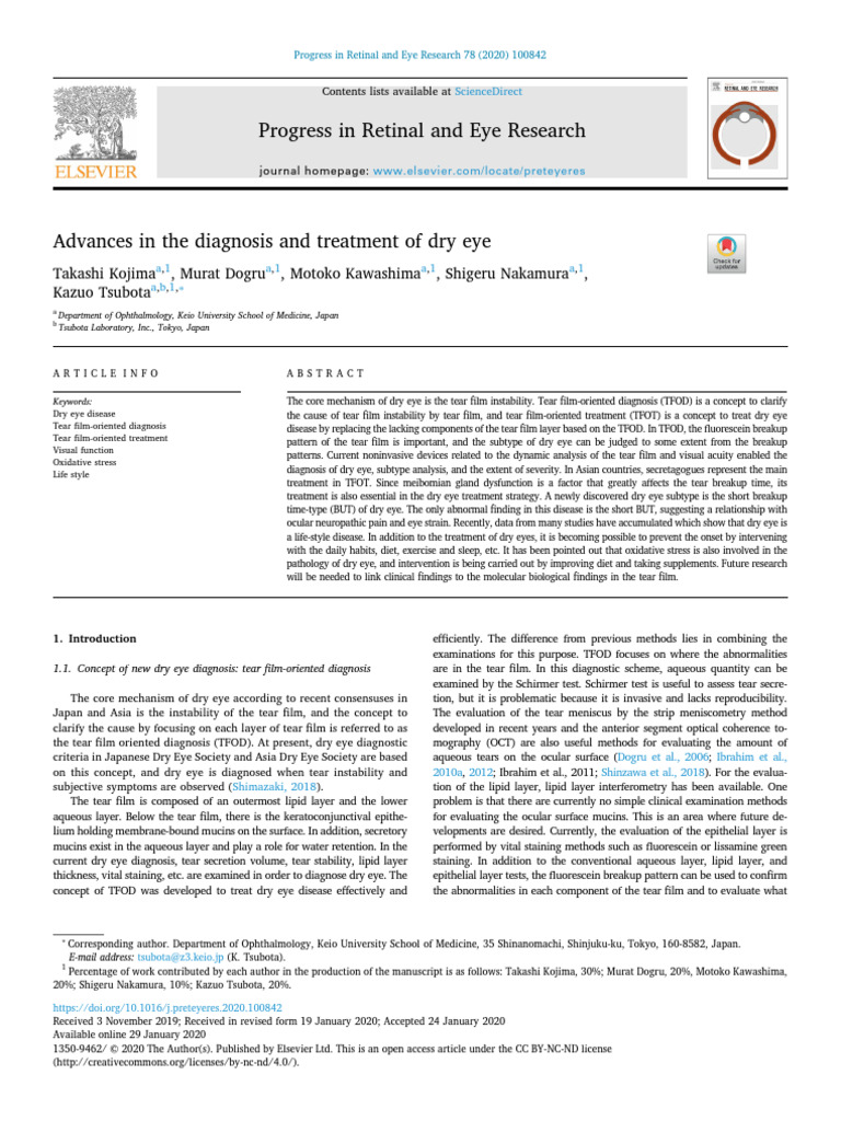 Advances in The Diagnosis and Treatment of Dry Eye | PDF | Visual Acuity | Cornea
