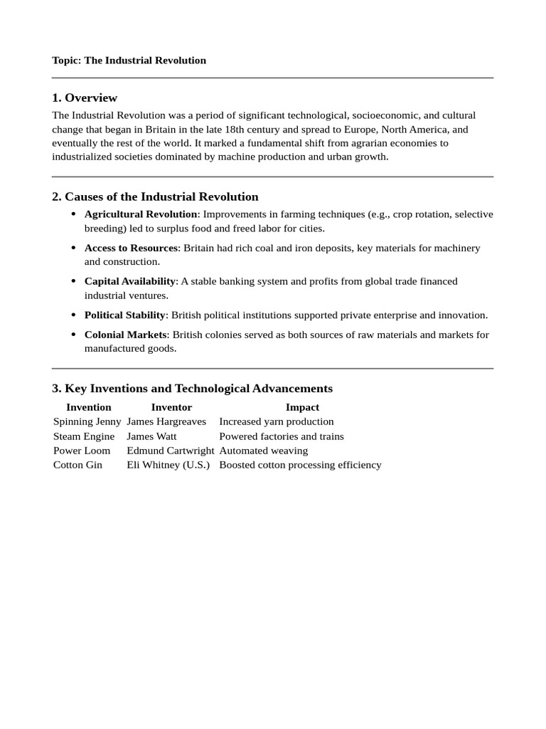 World History Notes Industrial Revolution | PDF
