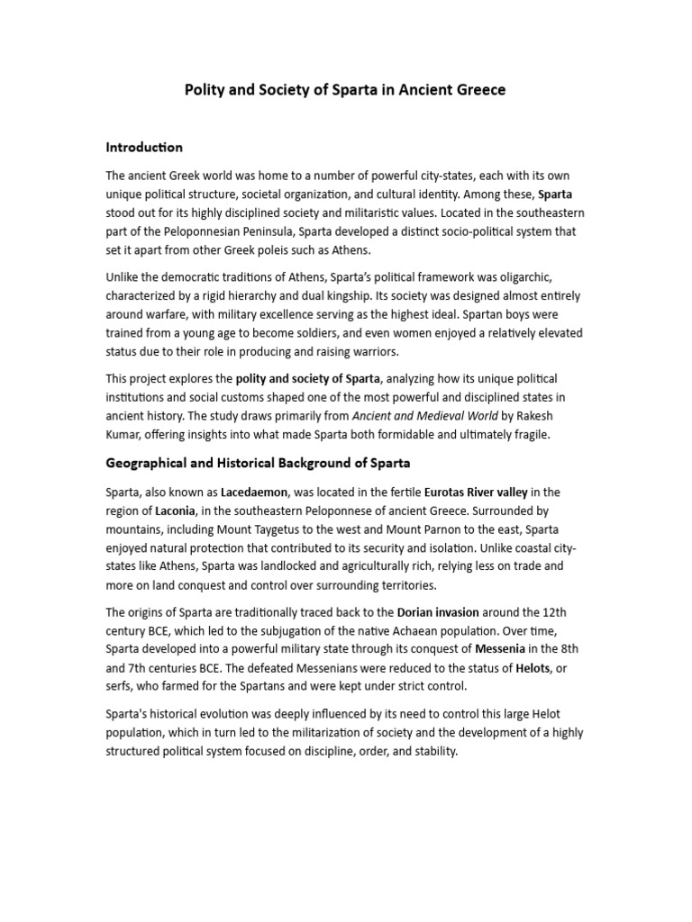 Polity and Society of Sparta in Ancient Greece | PDF | Sparta | Ancient ...