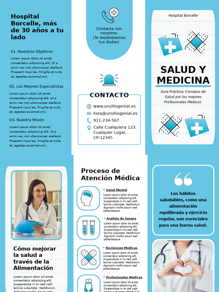 Folleto Tríptico Salud y Medicina Ilustrado Azul y Blanco | PDF ...