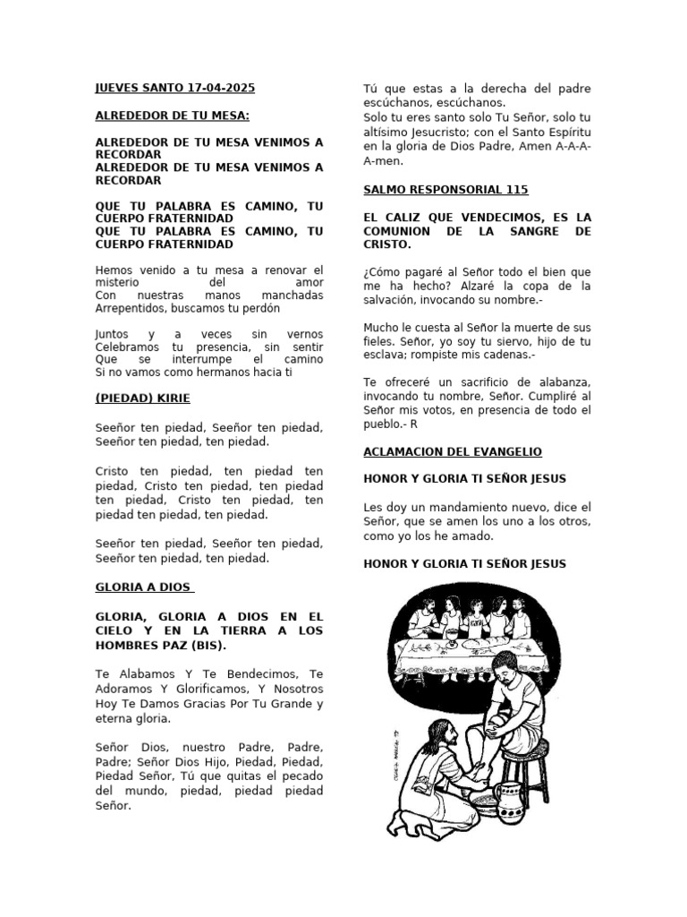 Cantos Jueves Santo | PDF | eucaristía | Amor