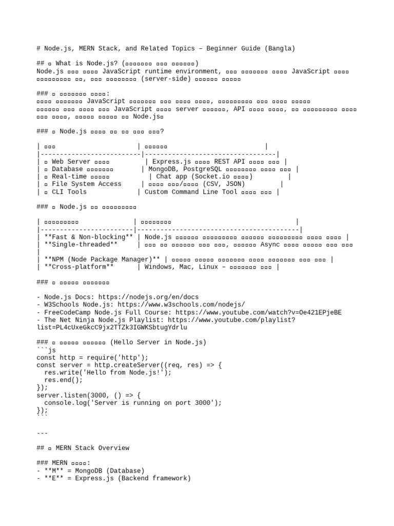 MERN NodeJS Guide Bangla | PDF