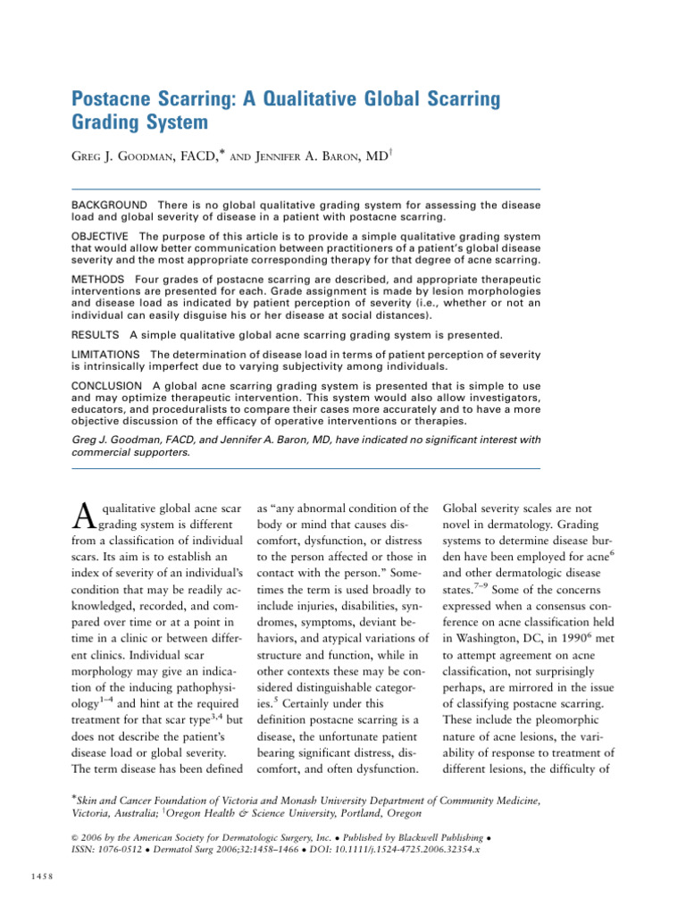 Dermatologic Surgery - 2006 - GOODMAN - Postacne Scarring A Qualitative Global Scarring Grading ...