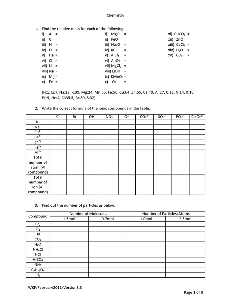 Chemistry Formula and Equations | PDF | Chemical Compounds | Mole (Unit)