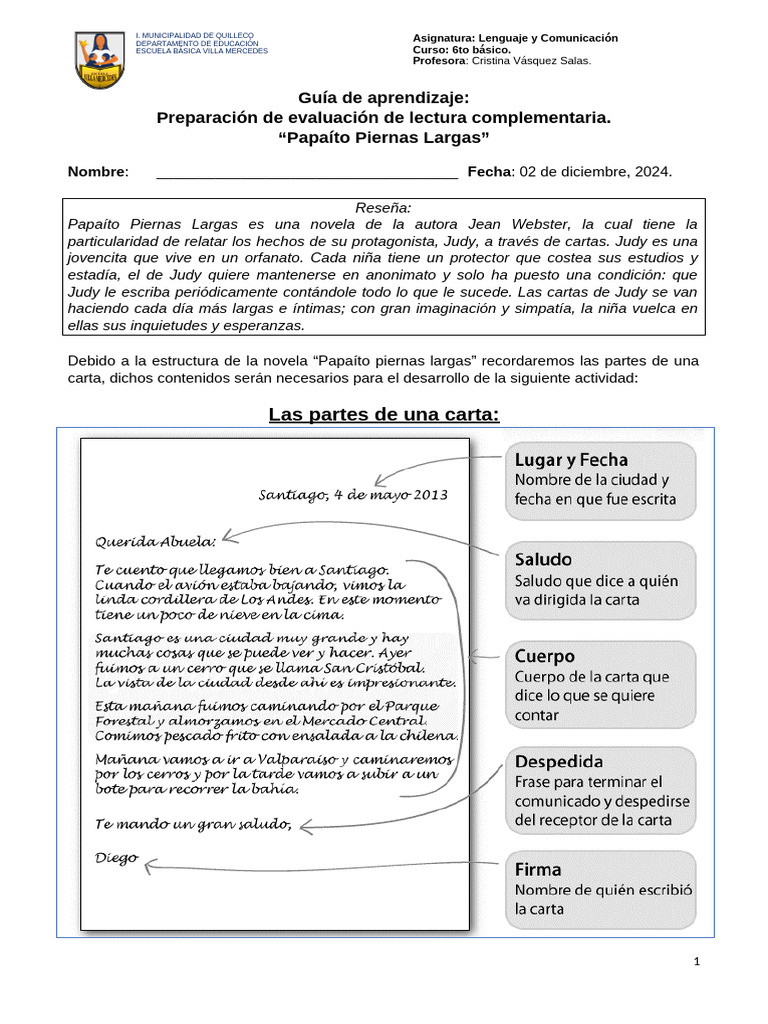 Guía de Lectura: "Papaíto Piernas Largas" | PDF