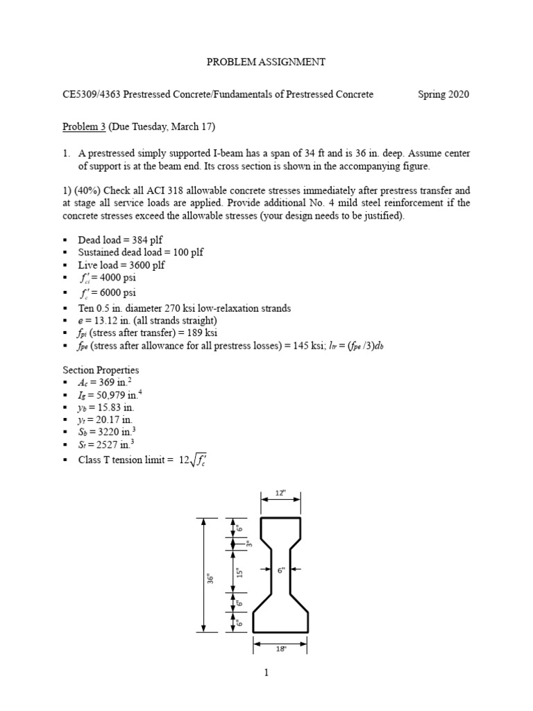 Prestress Concrete Design Homewrok&solution2 | PDF | Prestressed Concrete | Beam (Structure)