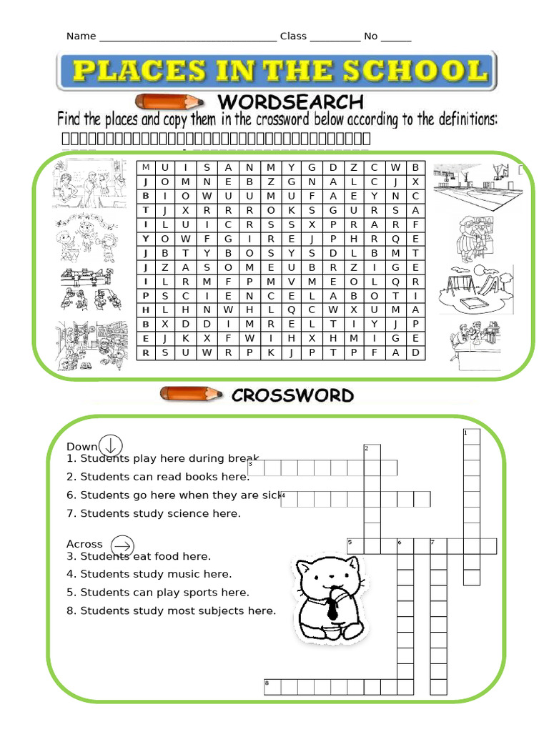 Places in School Wordsearch N Crossword | PDF
