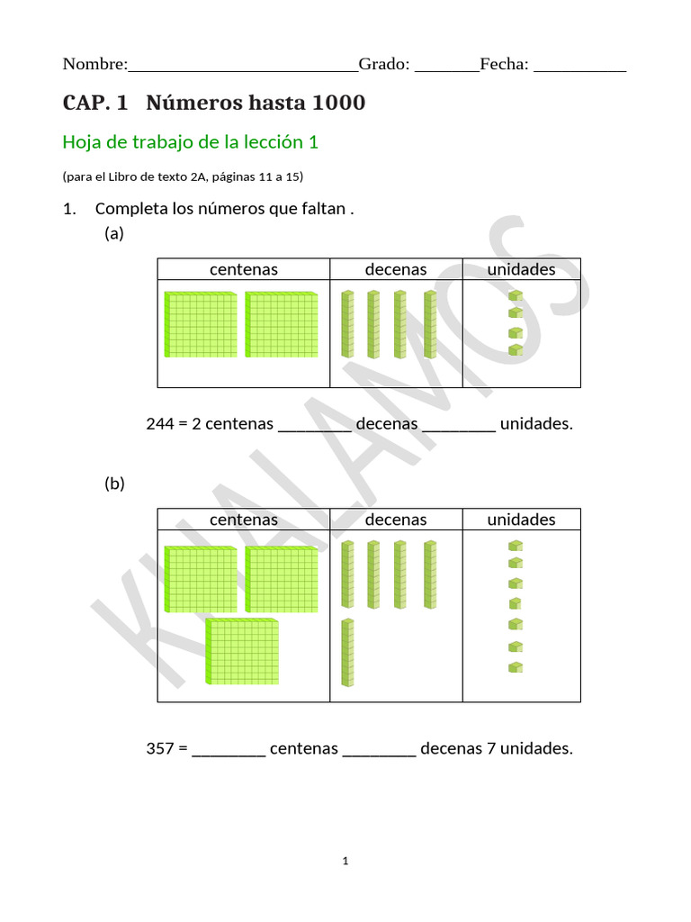 Cap +1+números+hasta+el+1000 | PDF | Aritmética | Números