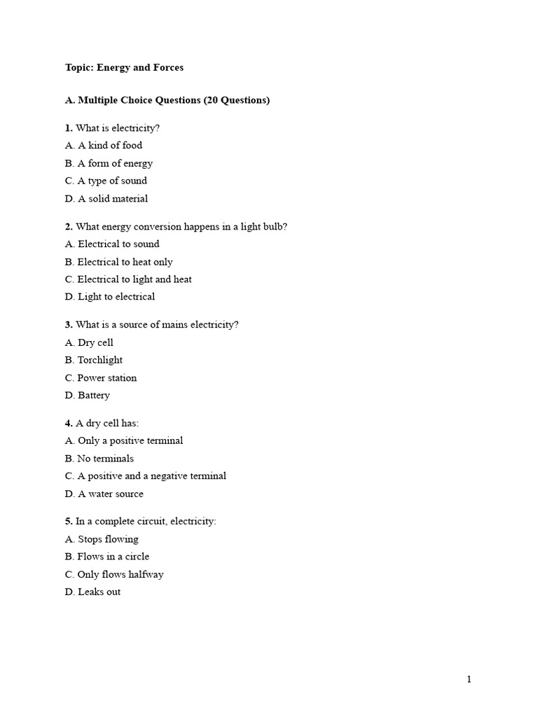 Topic - Energy and Forces (Y6) | PDF | Electricity | Electrical Connector