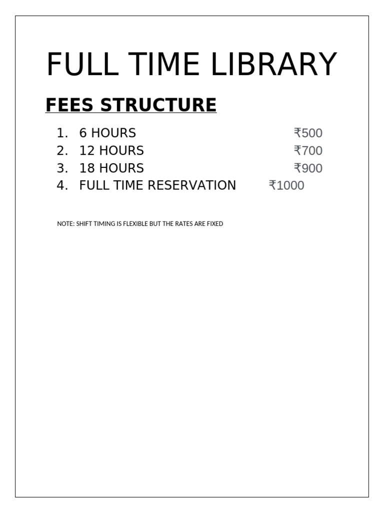 Full Time Library Fees Structure | PDF