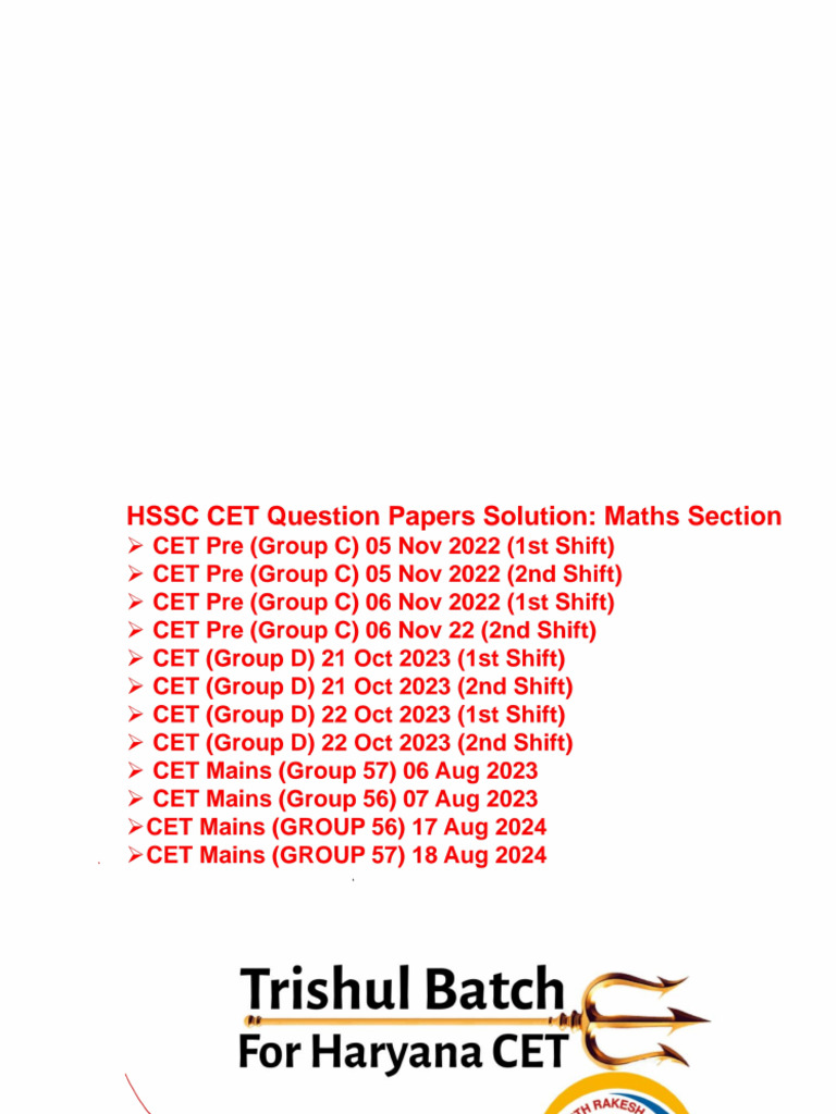 HSSC CET Maths PYQ | PDF
