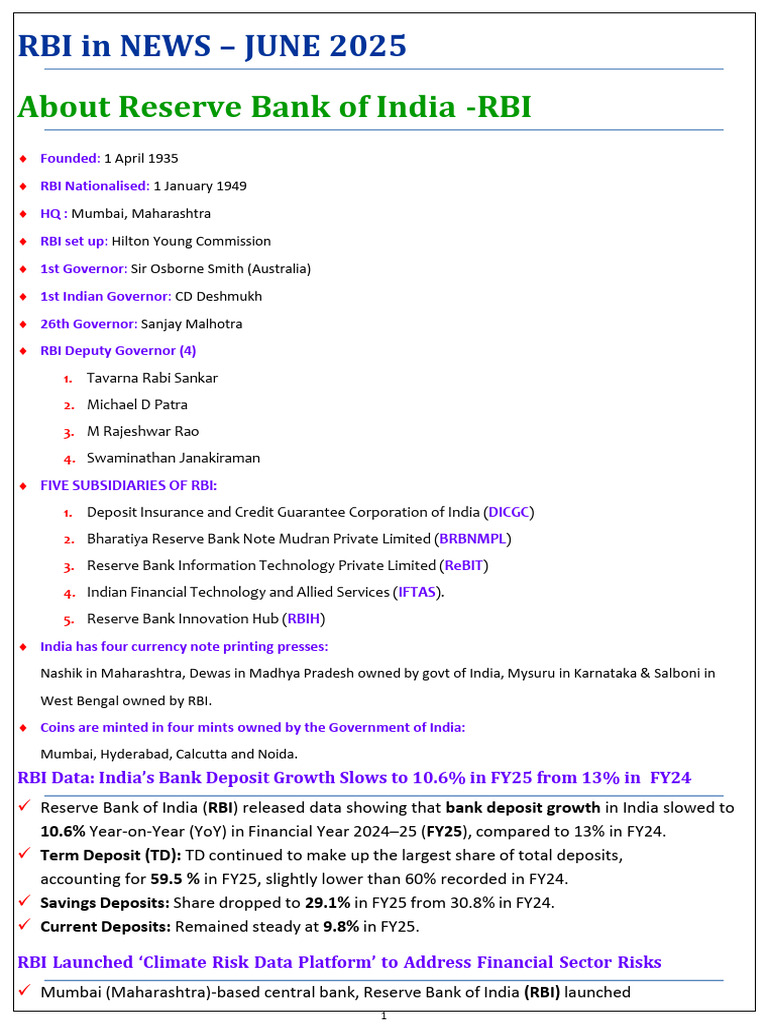 RBI Updates: June 2025 Highlights | PDF | Reserve Bank Of India | Banks