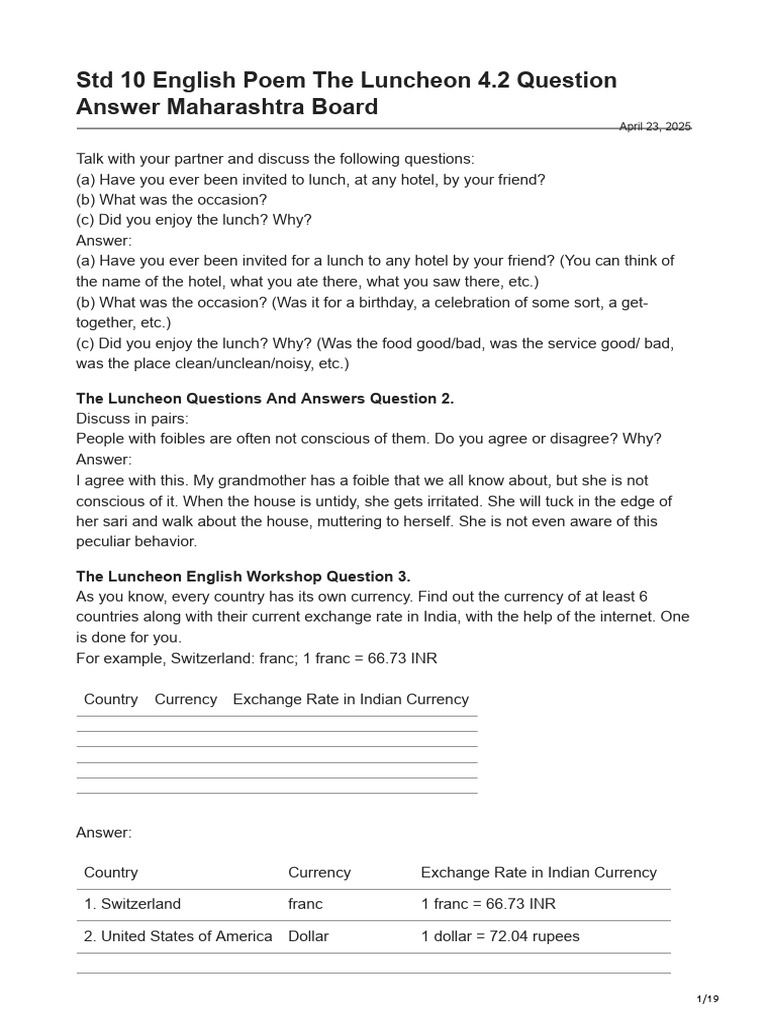 The Luncheon: Questions & Answers Guide | PDF | Lunch | Meal