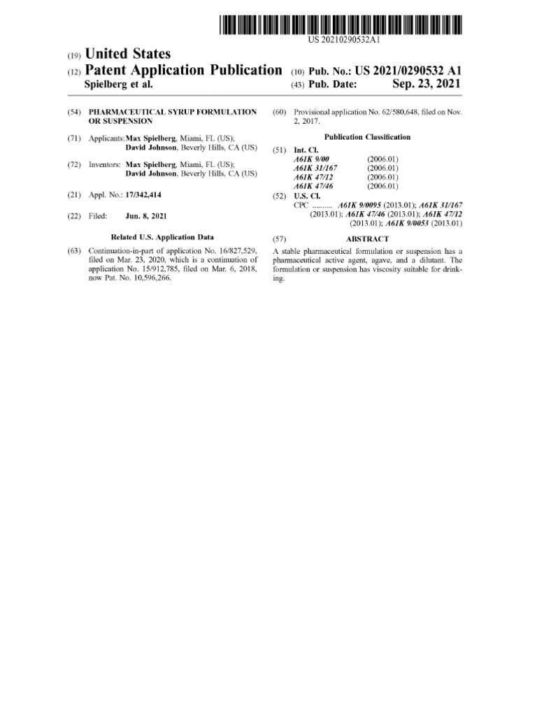 US20210290532A1 - Đ NH T Siro | PDF | Pharmaceutical Formulation | Syrup
