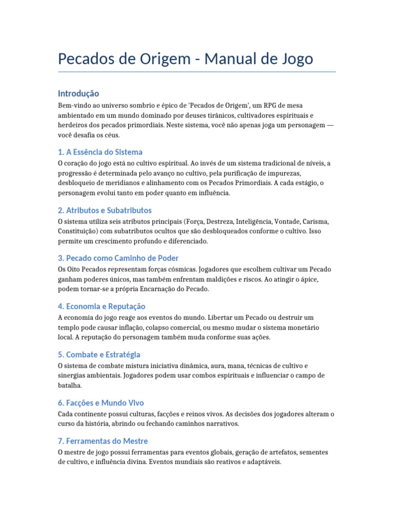 Pecados de Origem Manual Resumo | PDF