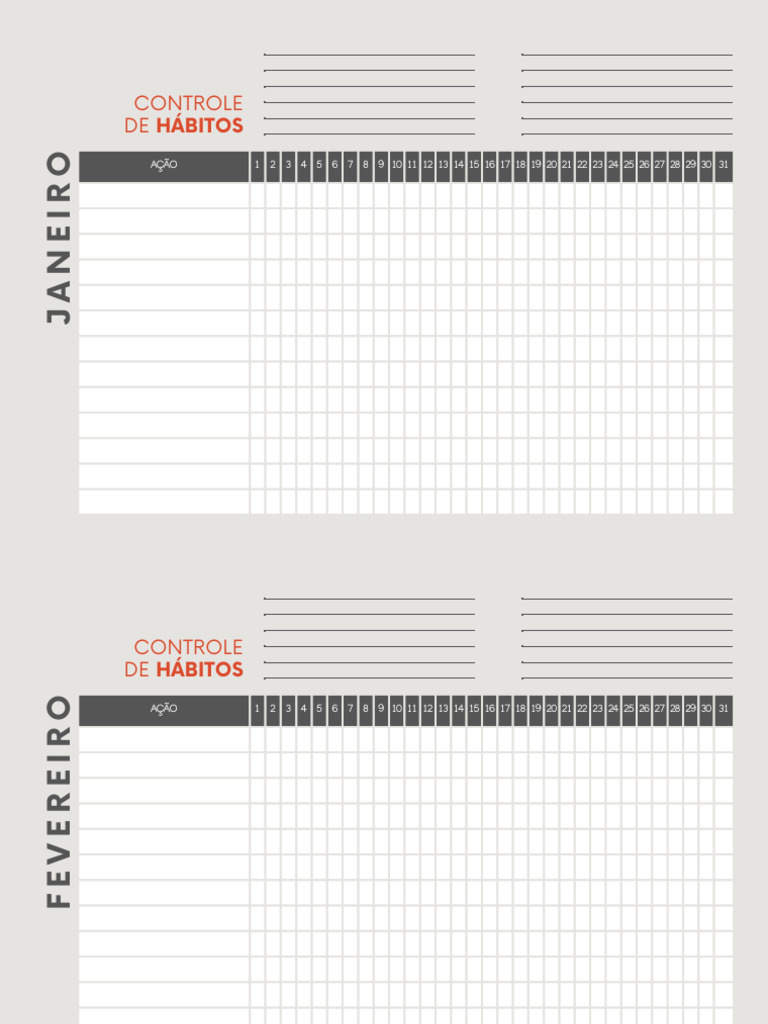 Calendário Anual Completo Planner Controle de Hábitos Minimalista Documento A4 PDF | PDF
