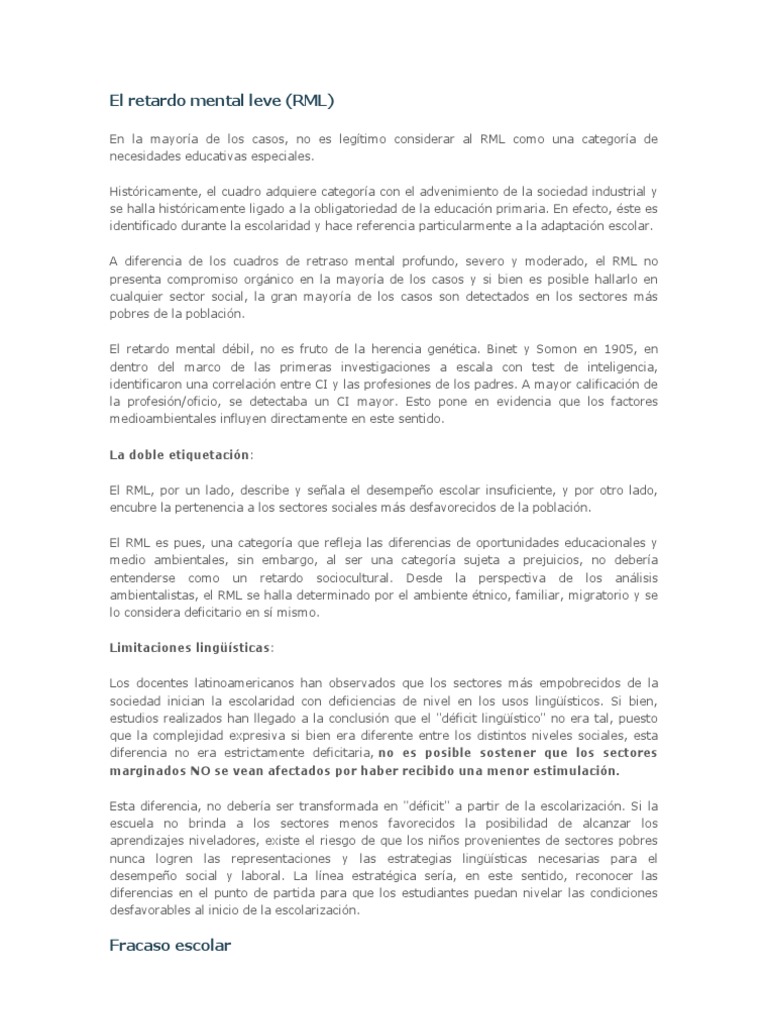 Retardo Mental Leve: Definición y Contexto | PDF | Discapacidad ...