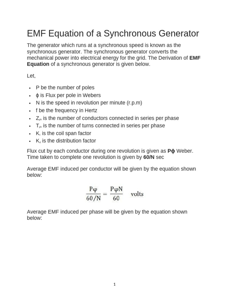 Deriving EMF Equation of Synchronous Generator | PDF