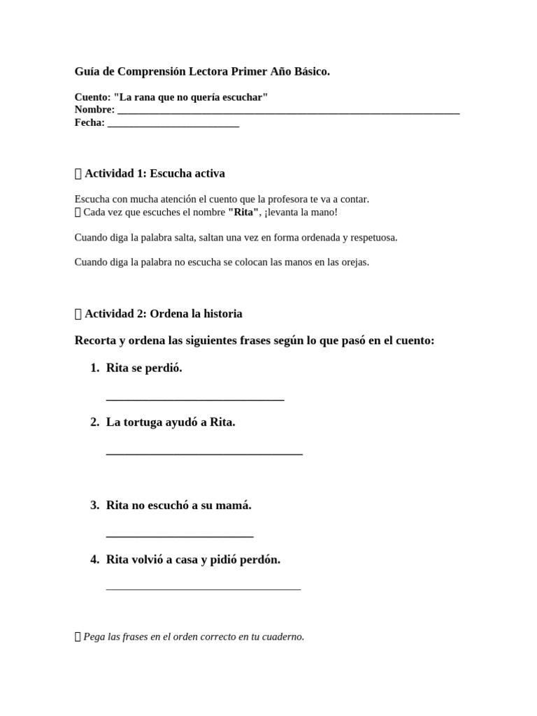 Guía de Comprensión Lectora para Primer Grado | PDF