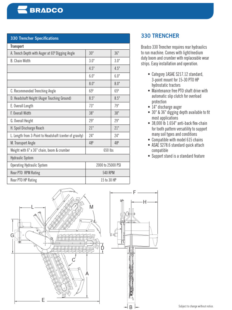 Bradco Trencher Specifications Overview | PDF