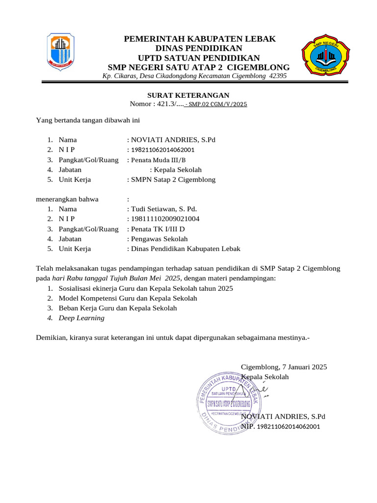 Surat Keterangan Pendampingan | PDF