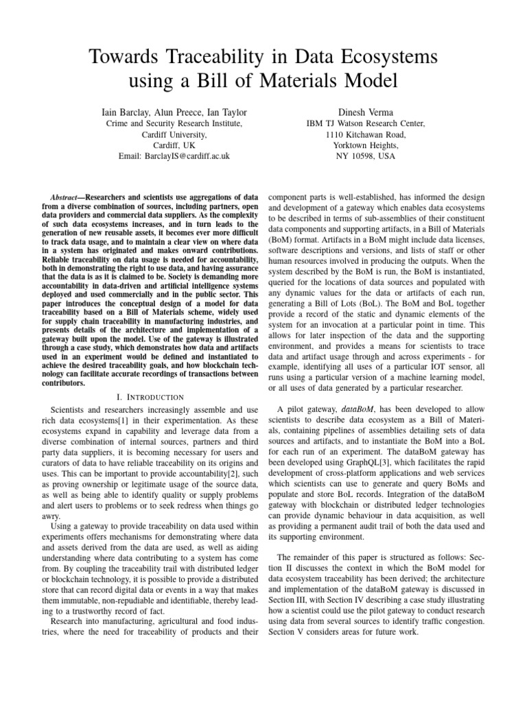 Data Traceability via Bill of Materials | PDF | Databases | Supply Chain