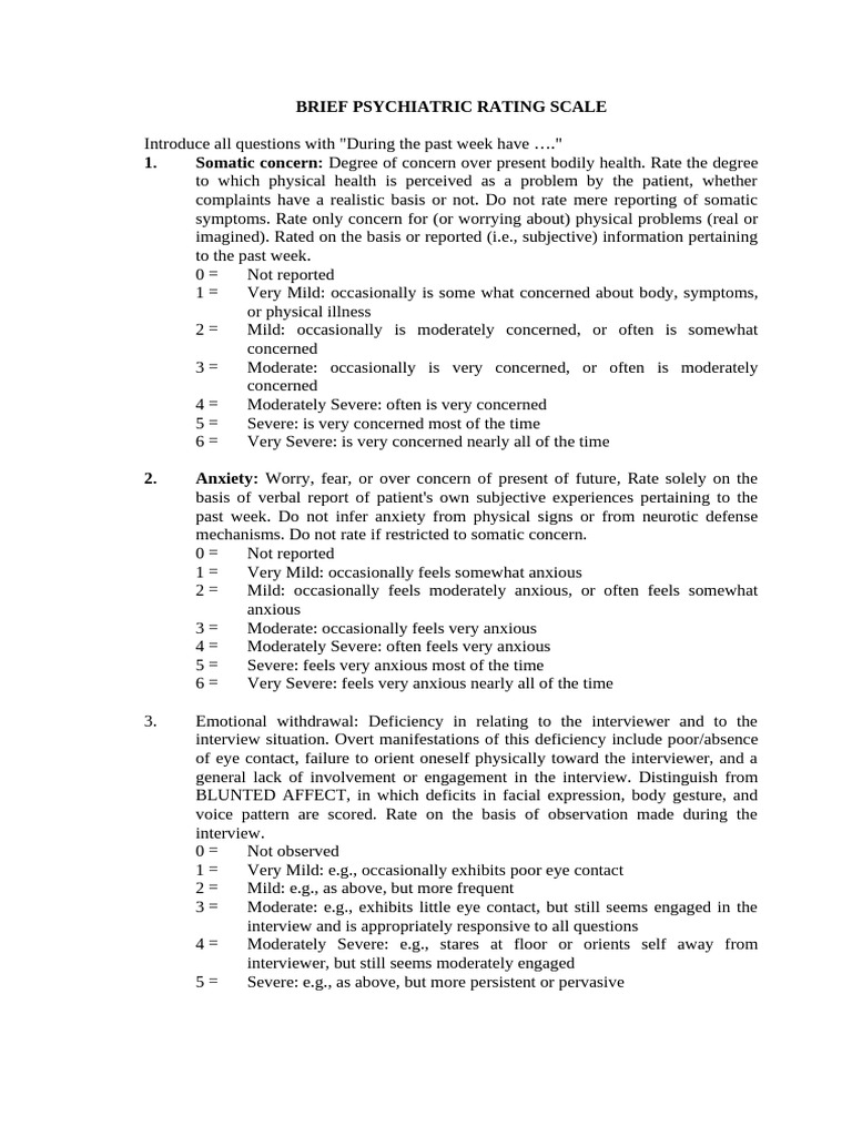 Brief Psychiatric Rating Scale Overview | PDF | Anxiety | Delusion