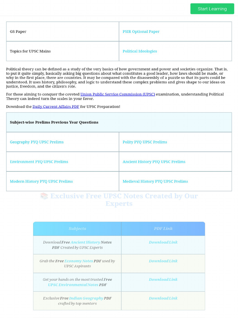 Political Theory - Meaning, Scope, Types & Approaches - UPSC Notes | PDF