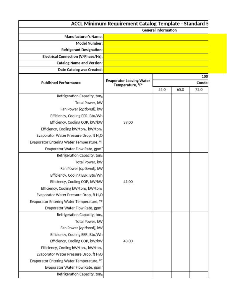 ACCL Minimum Requirement Catalog Template | PDF | Refrigeration | Air Conditioning
