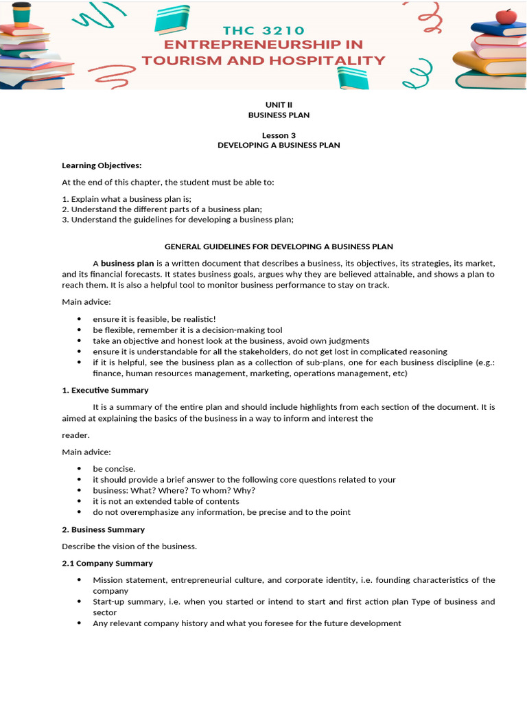 Lesson 3 Developing A Business Plan | PDF | Marketing | Sales