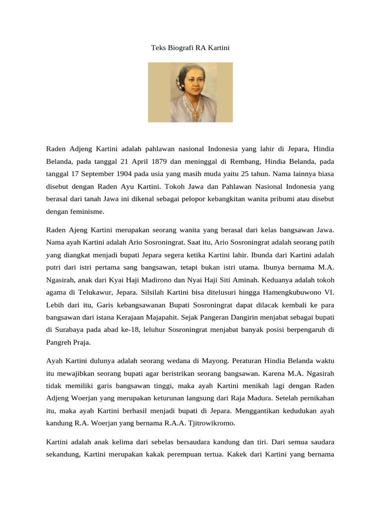 Biografi RA Kartini: Pelopor Emansipasi | PDF