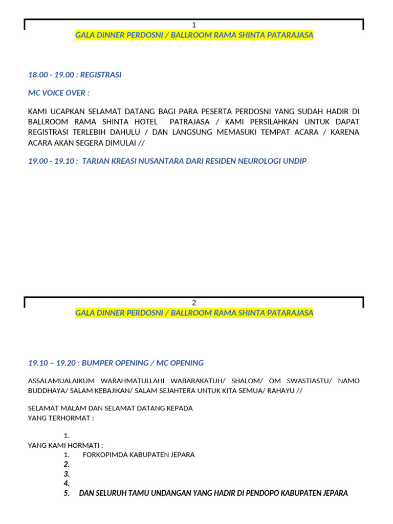 MC Gala Dinner PERDOSNI 2023 | PDF