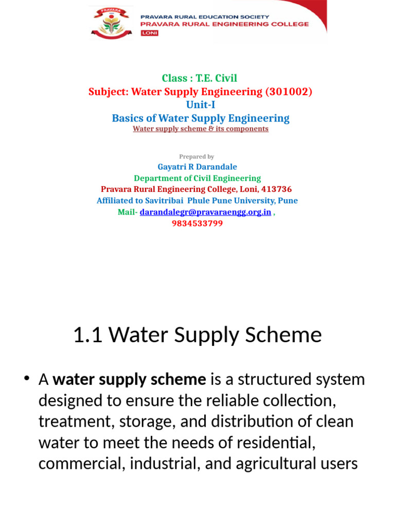 Water Supply Engineering Overview | PDF | Pipe (Fluid Conveyance ...