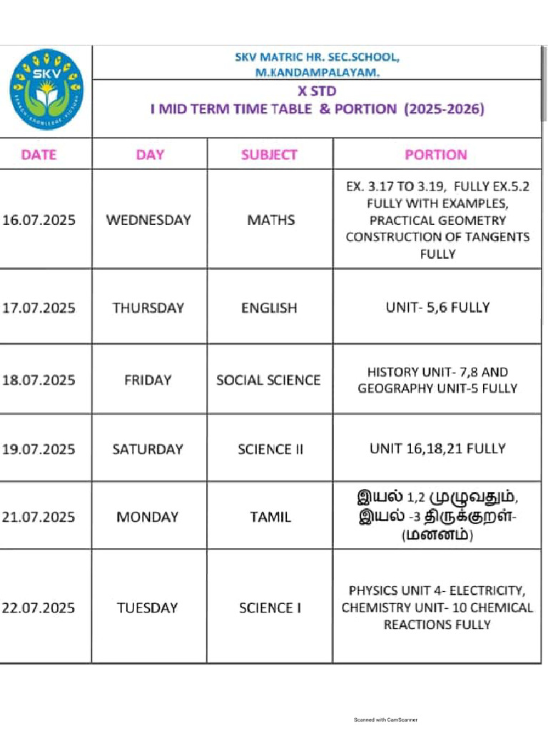 I Midterm Time Table | PDF