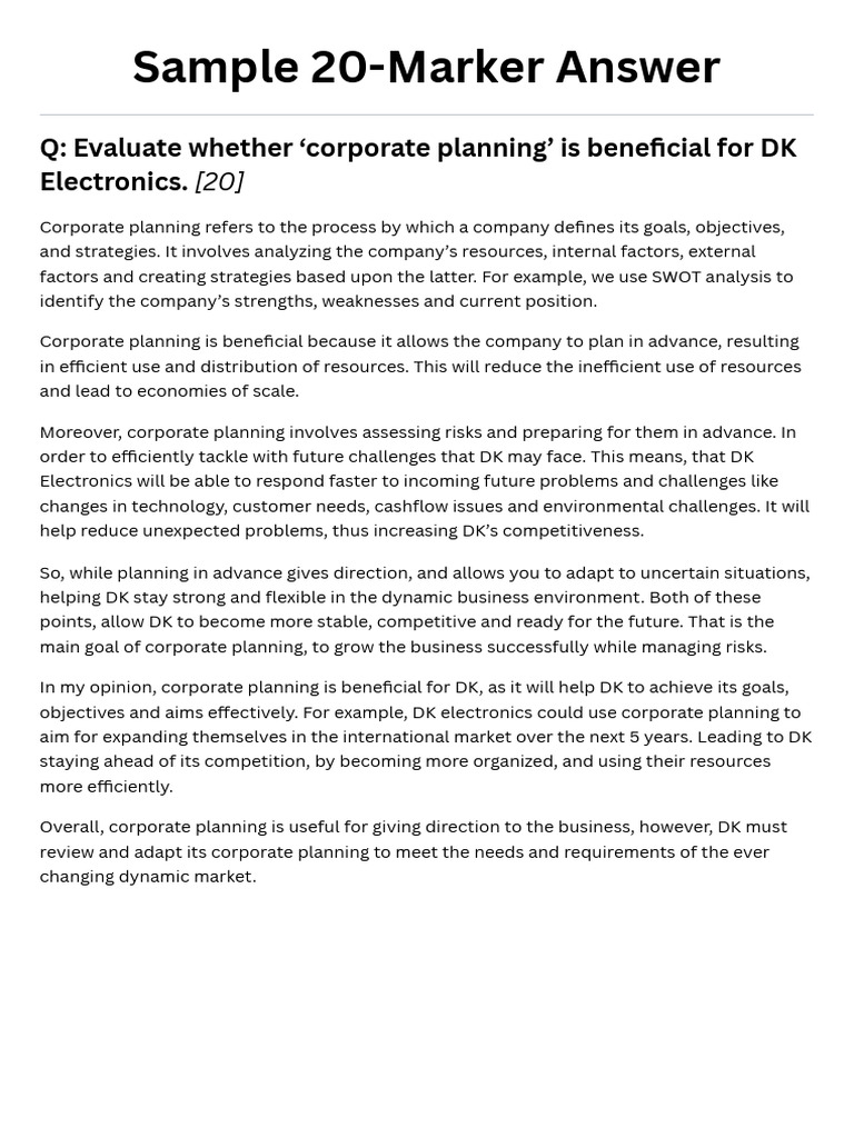 Sample 20-Marker Answer For A Levels Business Studies | PDF