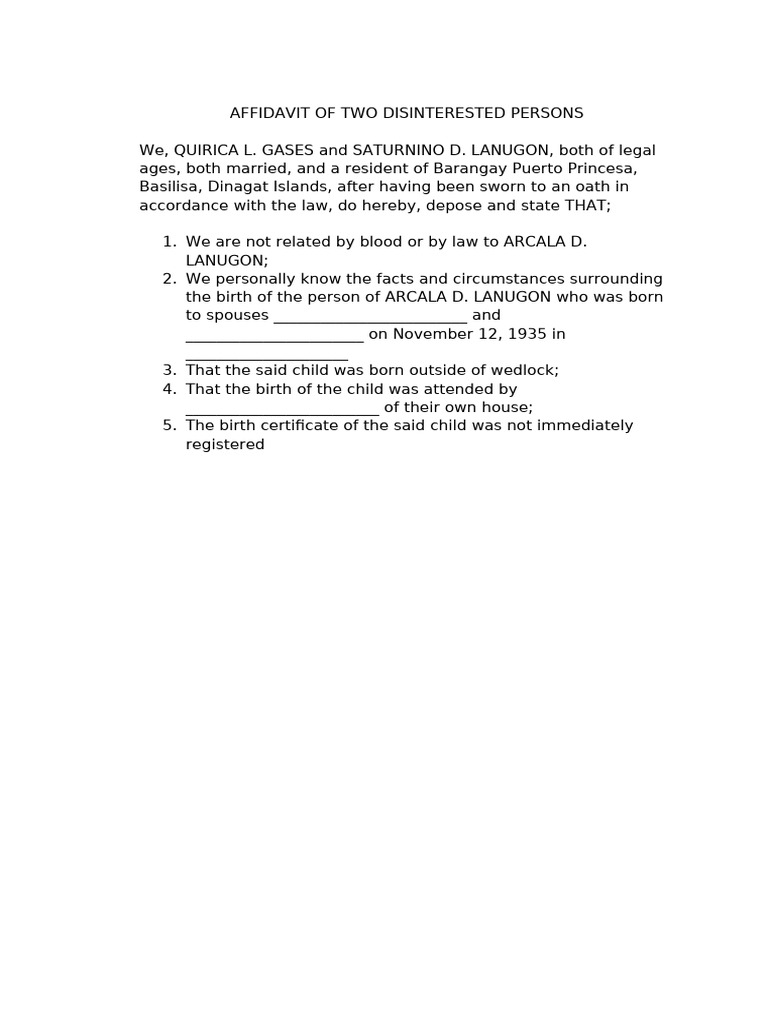 Affidavit of Two Disinterested Persons | PDF