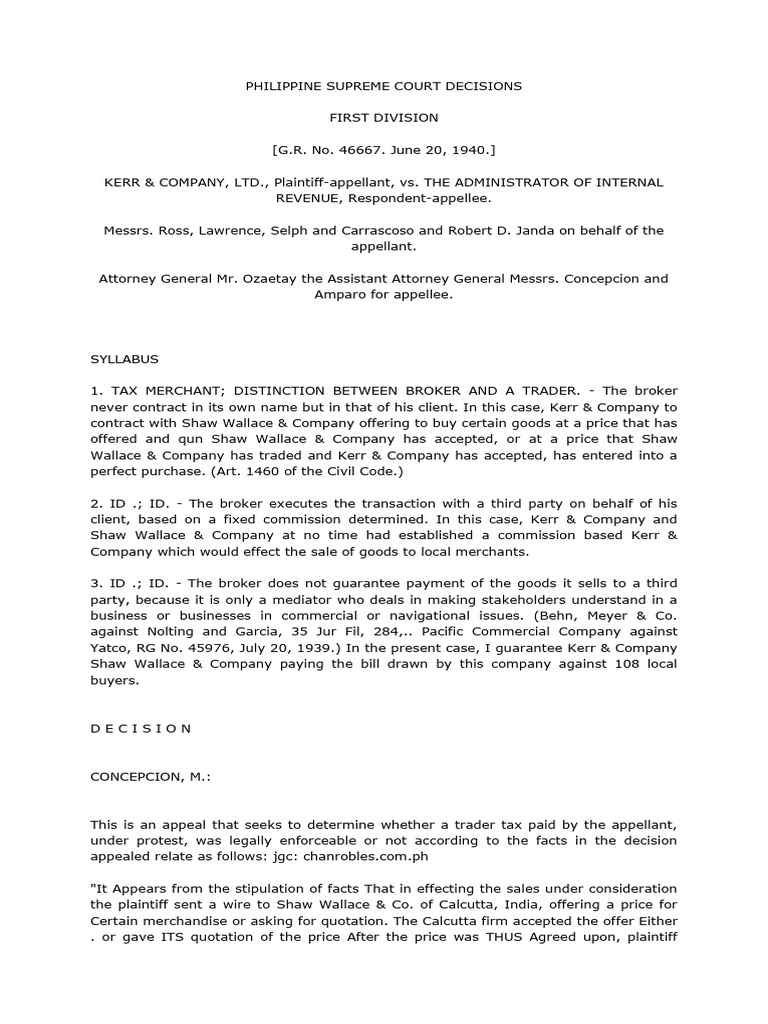 Kerr & Co. vs. Admin. of Internal Revenue | PDF | Prices | Taxes