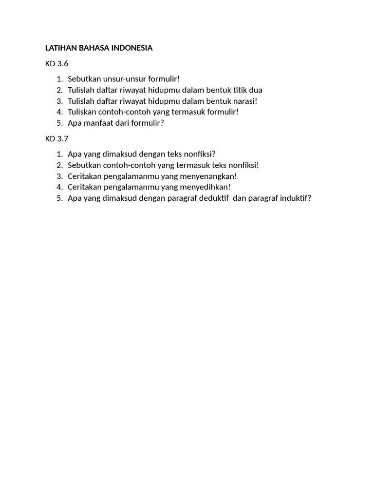 Latihan Bahasa Indonesia: Formulir & Teks Nonfiksi | PDF
