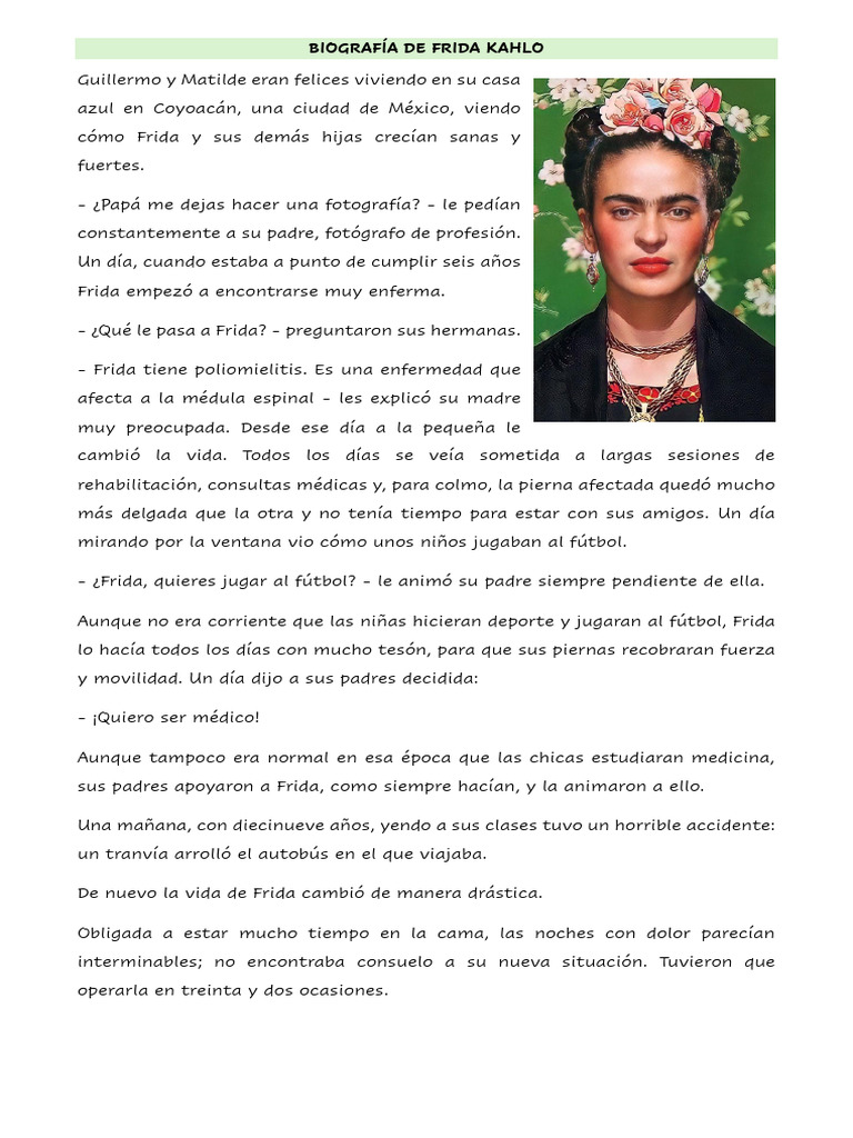 Biografía de Frida Kahlo - Lectura | PDF