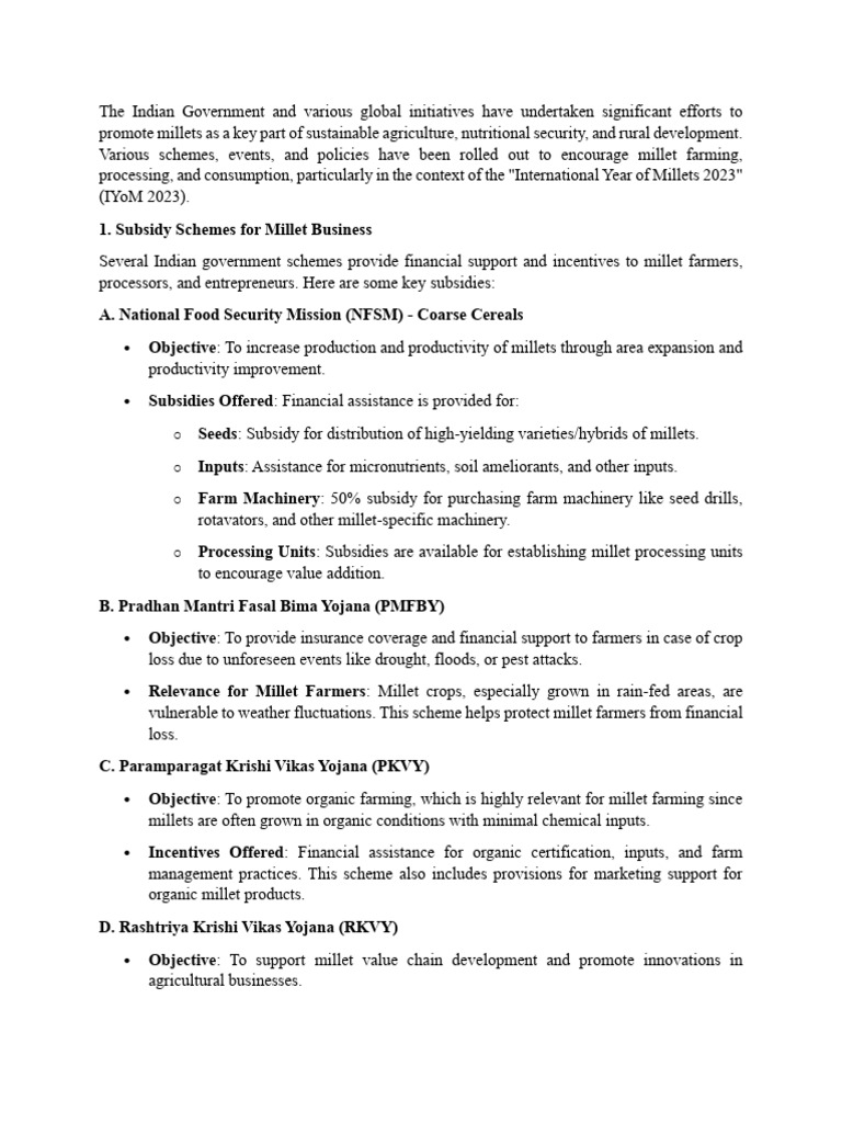 Government Schemes for Millet Promotion | PDF | Agriculture | Food Security