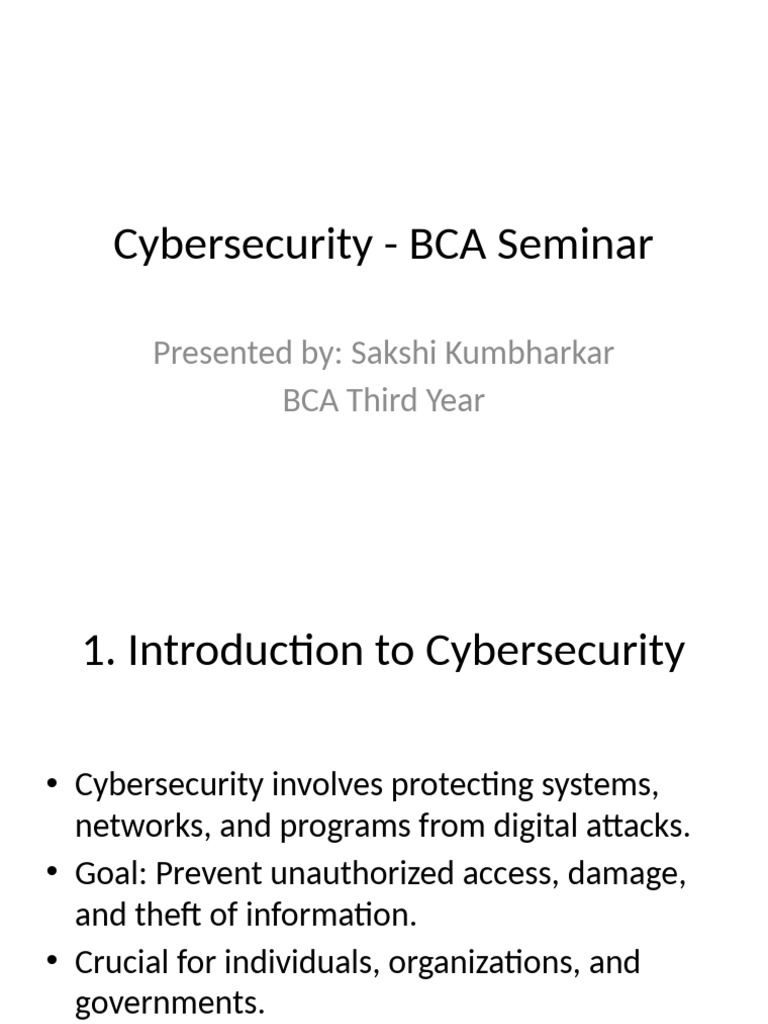 Cybersecurity Presentation BCA Sakshi | PDF