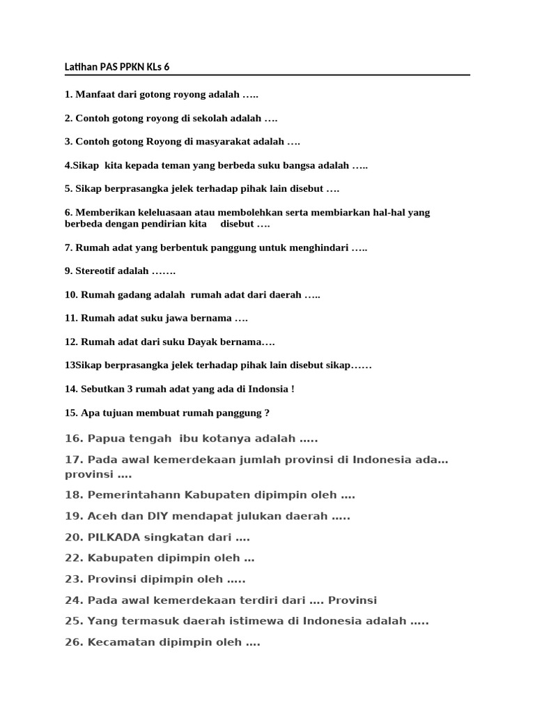 Latihan PAS PPKN 6 Genap | PDF