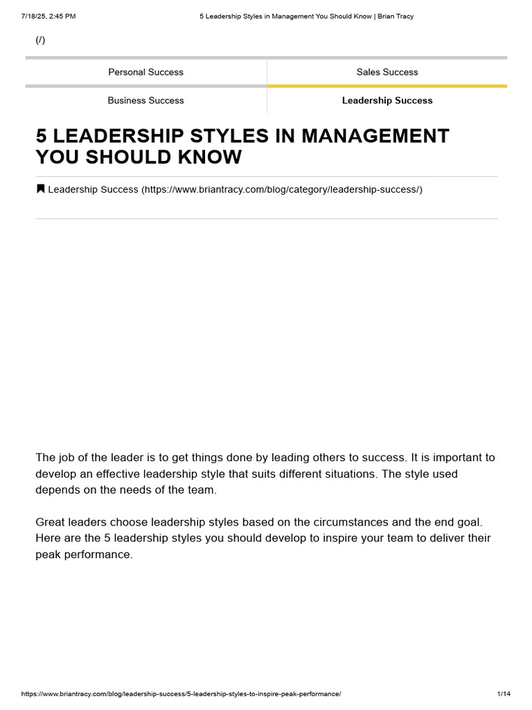 5 Leadership Styles for Success | PDF | Leadership | Motivation